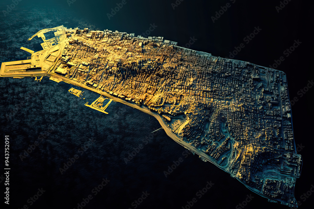 Technical aerial visual, 3D LiDAR GIS aerial map satellite scan model ...