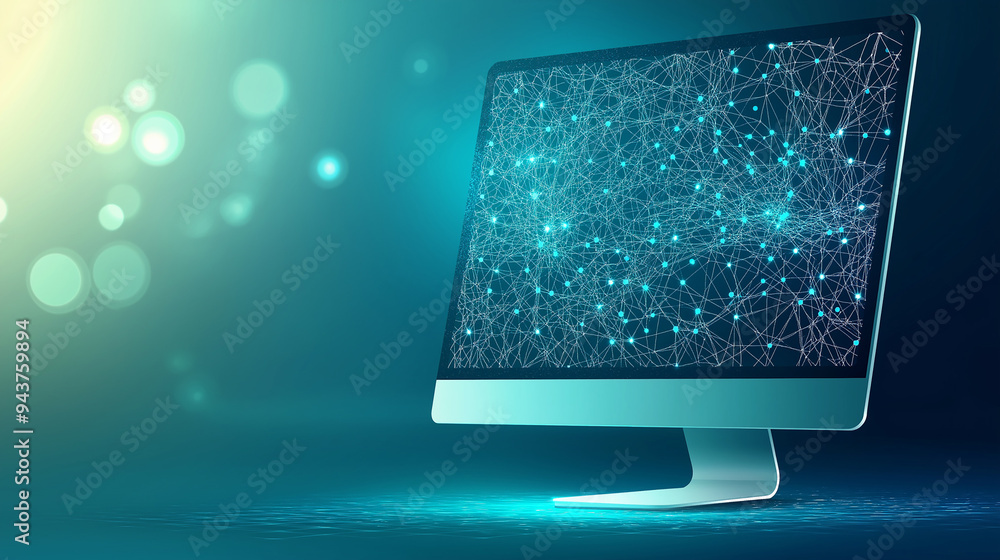 Blank computer screen and copy paste area for edit. Low poly wireframe ...