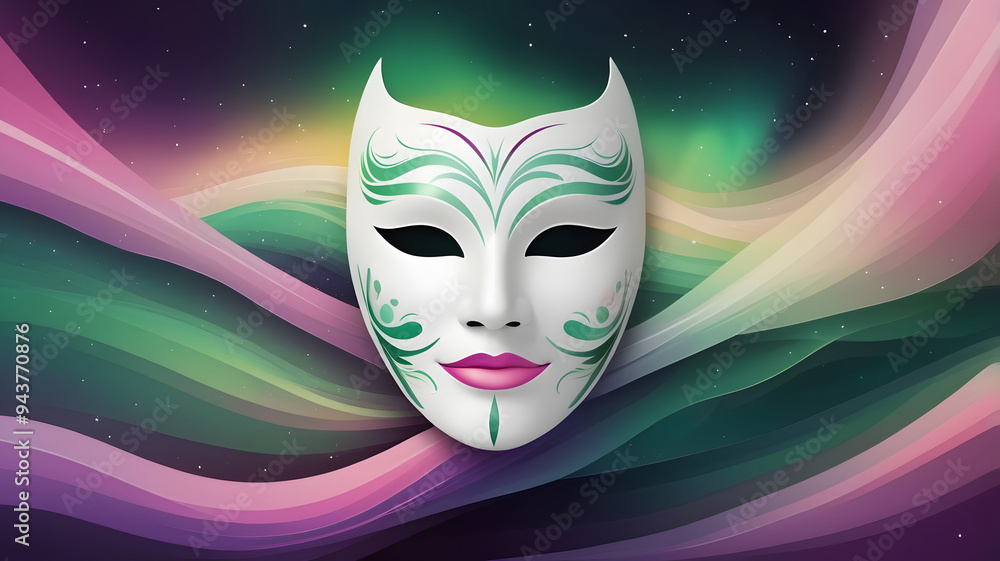 Mystery Mask Surrounded by Celestial Waves, Dreamy and Futuristic Stock ...