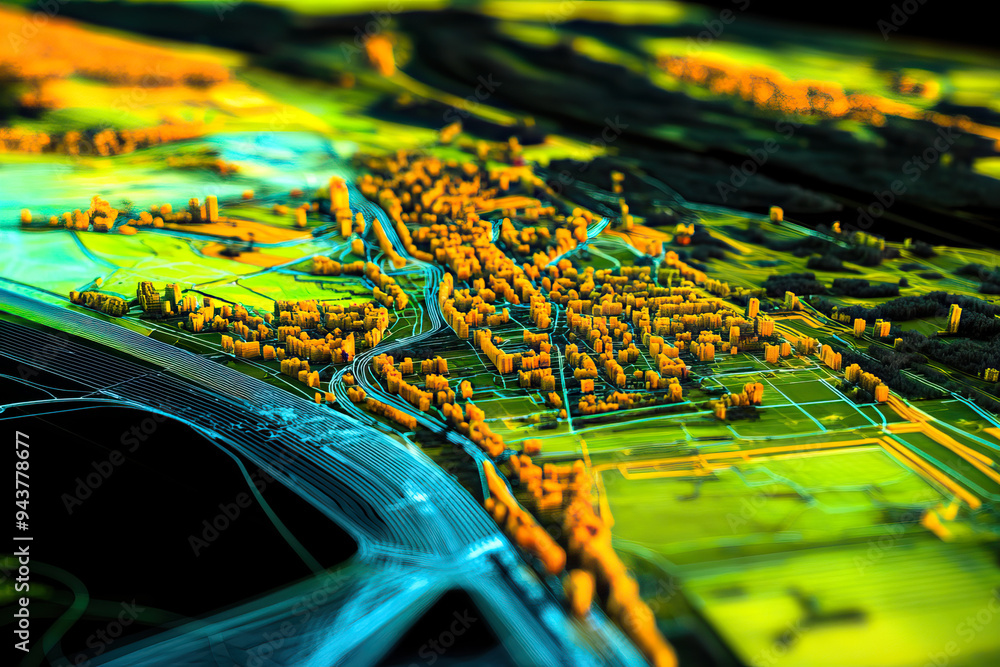 ภาพประกอบสต็อก Technical aerial visual, 3D LiDAR GIS aerial map ...