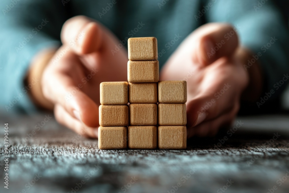 Building a Solid Foundation: Hands carefully cradle a tower of wooden ...