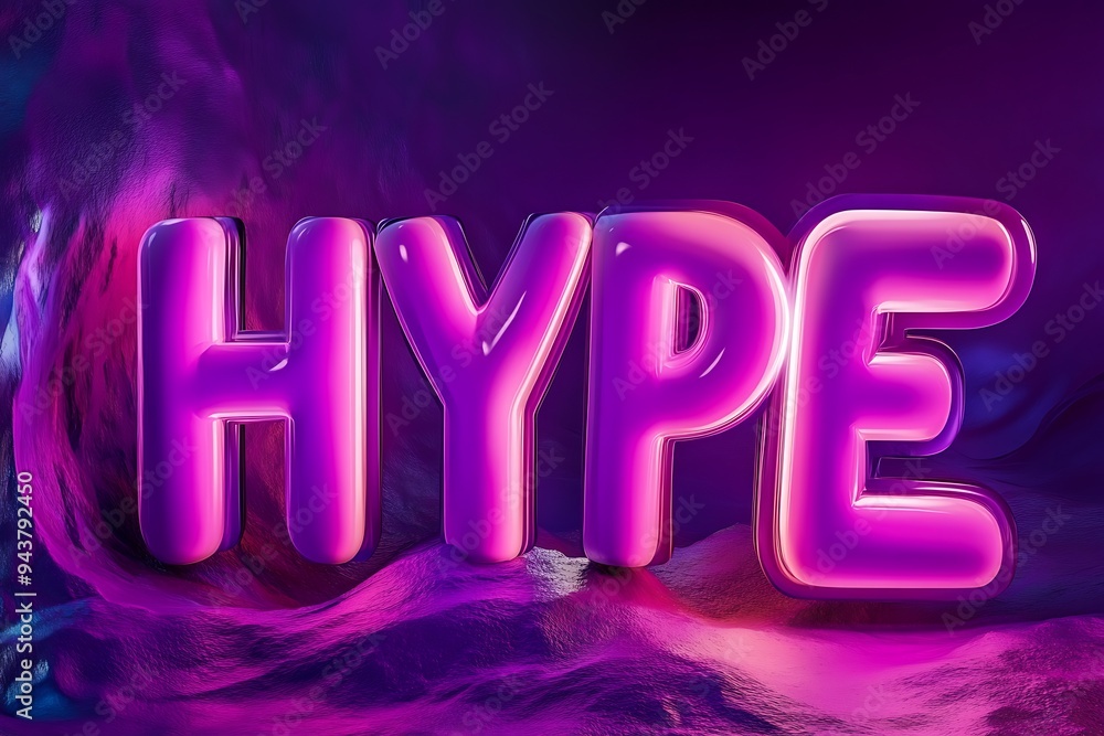 Cosmic HYPE - Bold 3D Text in Purple Comet Shape on Gradient Background ...