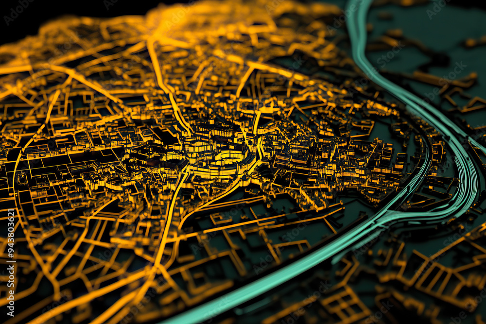 Technical aerial visual, 3D LiDAR GIS aerial map satellite scan model ...