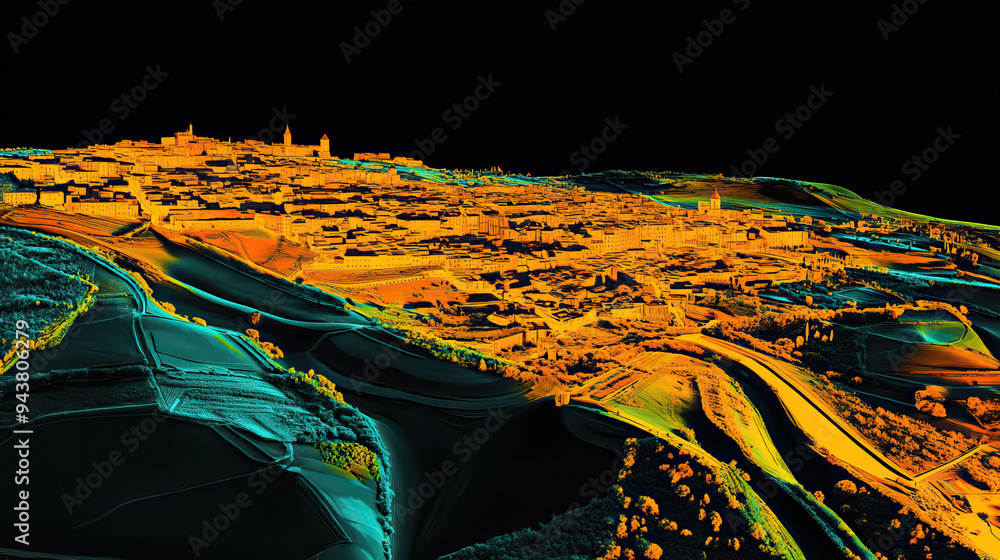 Technical aerial visual, 3D LiDAR GIS aerial map satellite scan model ...