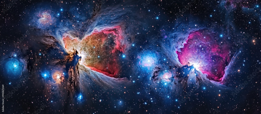 3D cartoon depiction of the Orion Nebula M42 featuring galaxy open ...