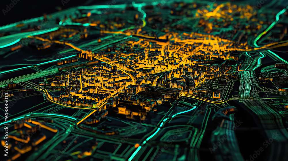 Technical aerial visual, 3D LiDAR GIS aerial map satellite scan model ...