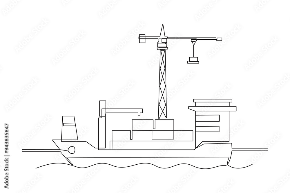 Single continuous line drawing of Warehouse, shipping, port, cargo ...