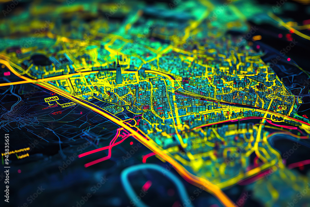 Technical aerial visual, 3D LiDAR GIS aerial map satellite scan model ...
