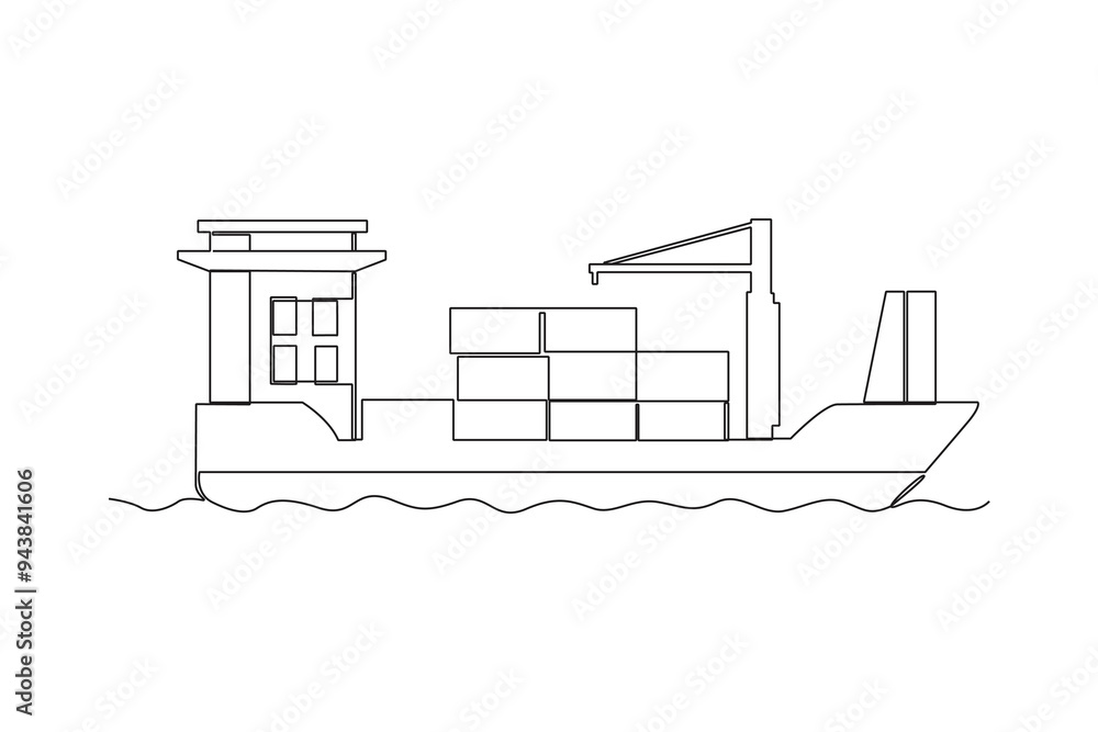 Single continuous line drawing of Warehouse, shipping, port, cargo ...