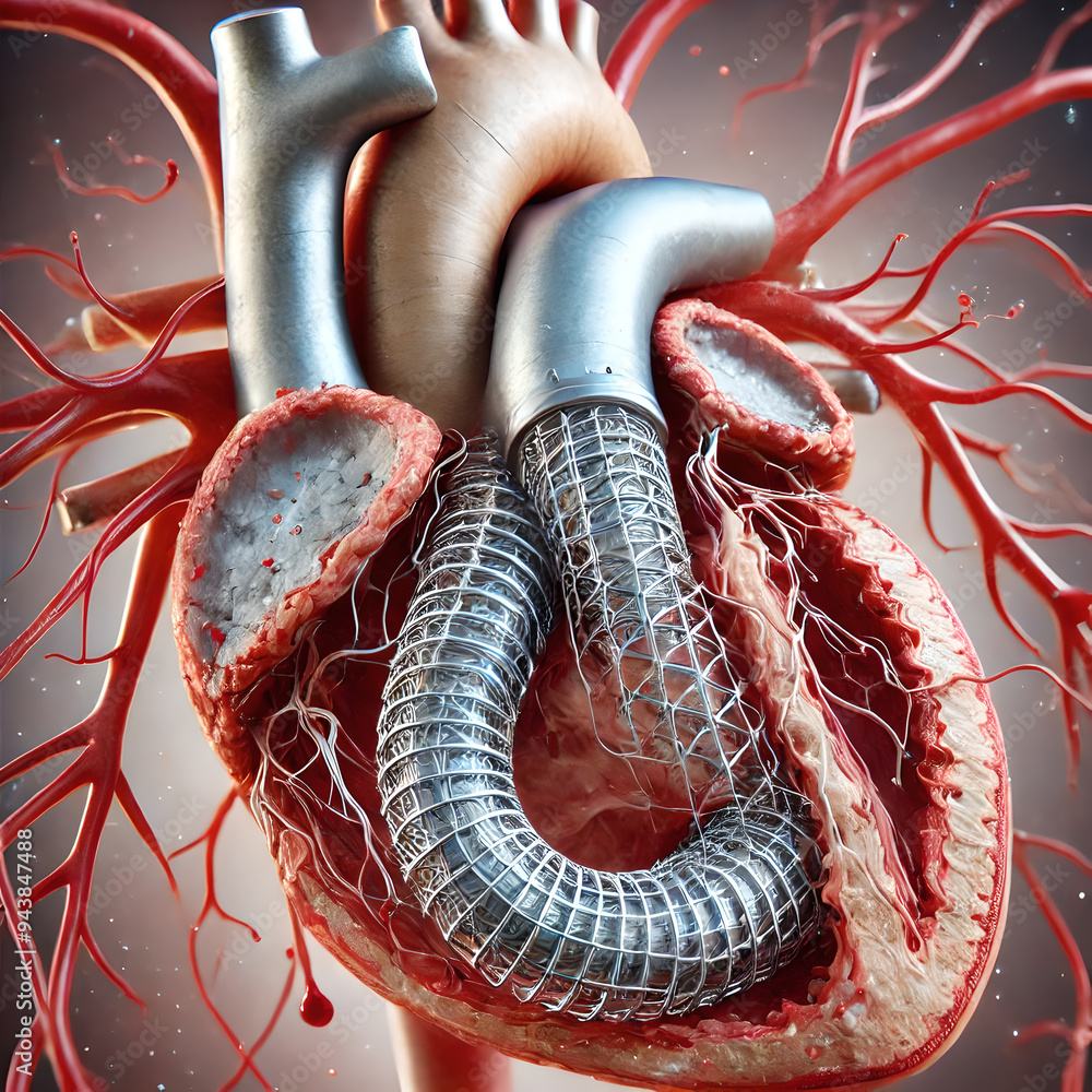 Heart post-angioplasty, showcasing placement stents within coronary ...