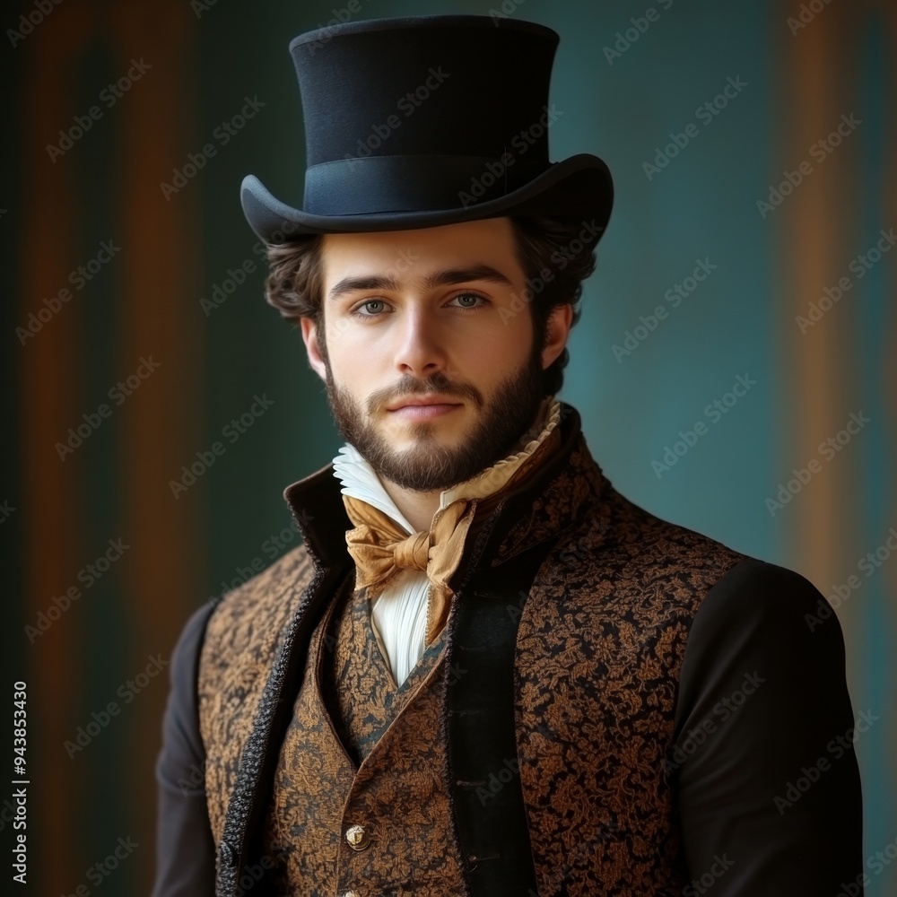 Elegant Gentleman in Regency Era Attire: Stylish Top Hat, Waistcoat ...
