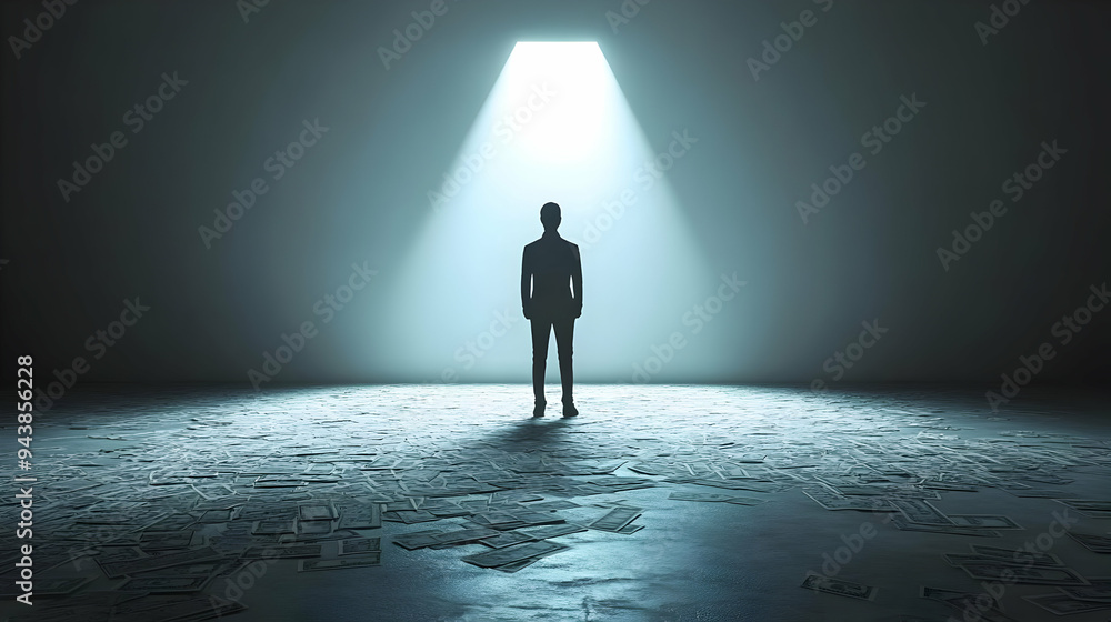 3D Icon Person with Money Spotlight concept as A person standing in a ...