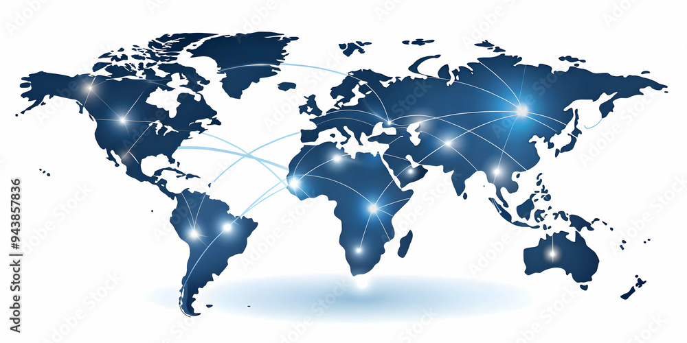 Flat Hovering digital map with connected nodes on an isolated white ...