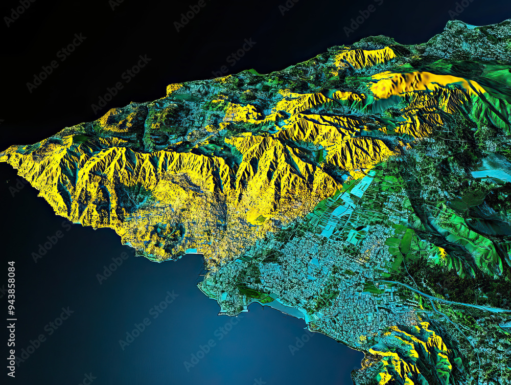 Technical aerial visual, 3D LiDAR GIS aerial map satellite scan model ...