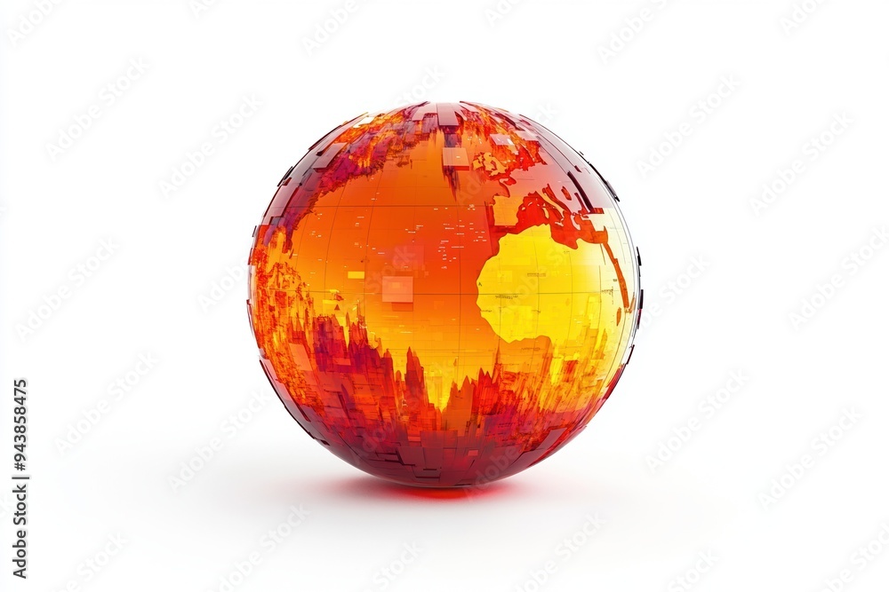 Digital globe highlighting seismic intensity zones with vibrant red and ...