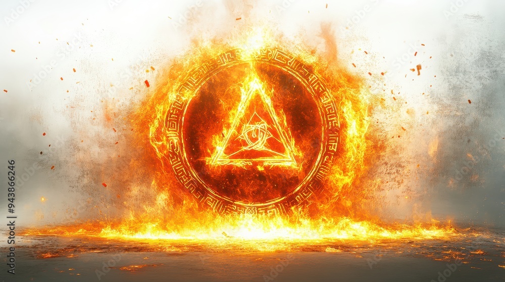 fire rune with fiery inscriptions, molten edges, bright spotlight ...