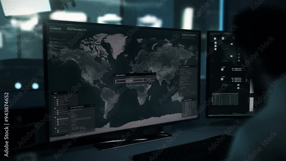 High tech spy scanner examining the earth map. High tech spy scanner ...