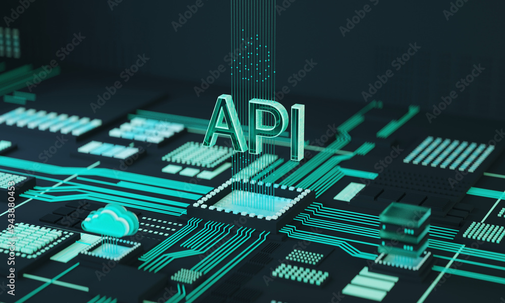 Ai computer data center. API application programming interface with ...