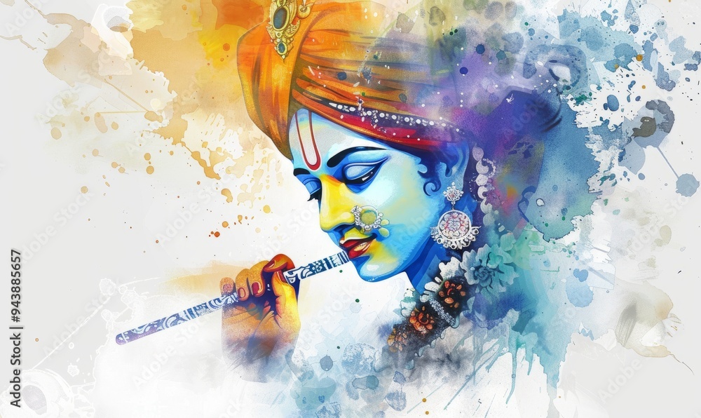 In this striking digital artwork, Nandlala Lord Krishna is depicted in ...