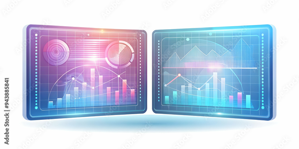 Flat Hovering holographic interface panels with floating data concept ...