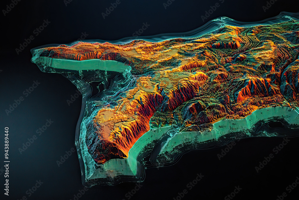 Technical aerial visual, 3D LiDAR GIS aerial map satellite scan model ...