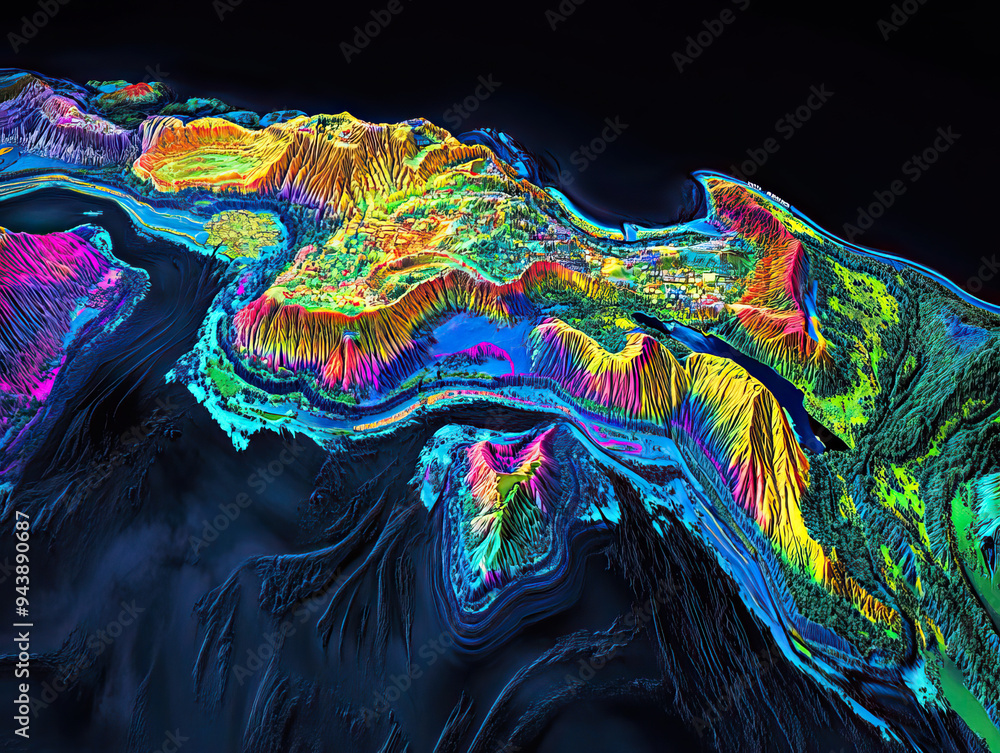 Technical aerial visual, 3D LiDAR GIS aerial map satellite scan model ...