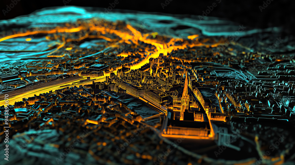 Technical aerial visual, 3D LiDAR GIS aerial map satellite scan model ...