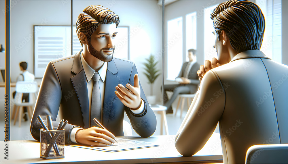 3D Candid moment of a manager giving feedback to an employee in a ... 3D Candid moment of a manager giving feedback to an employee in a ...