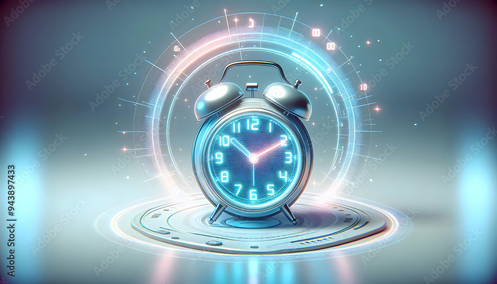 3D Digital alarm clock with holographic time hovering above concept as ...