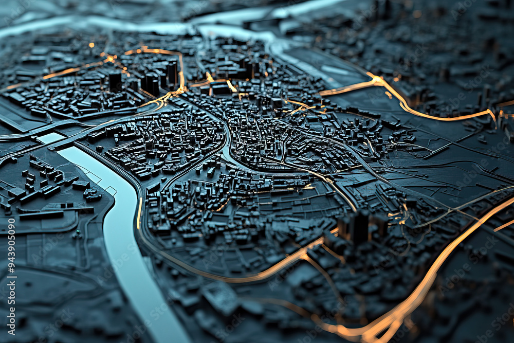 Technical aerial visual, 3D LiDAR GIS aerial map satellite scan model ...