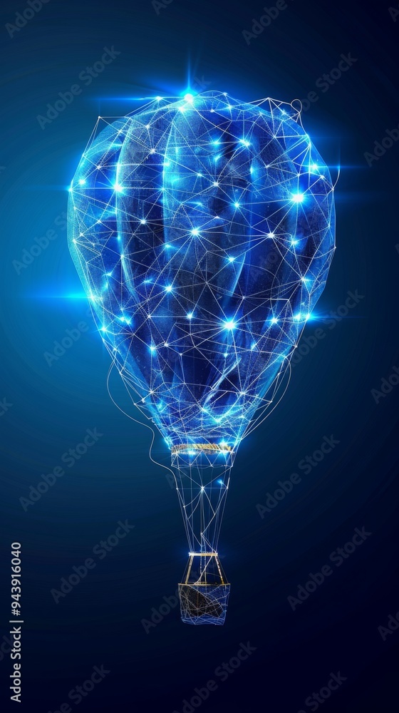 digital hot air balloon in low poly wireframe, the rise of innovation ...