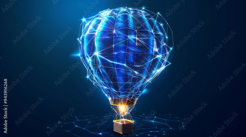 digital hot air balloon in low poly wireframe, the rise of innovation ...