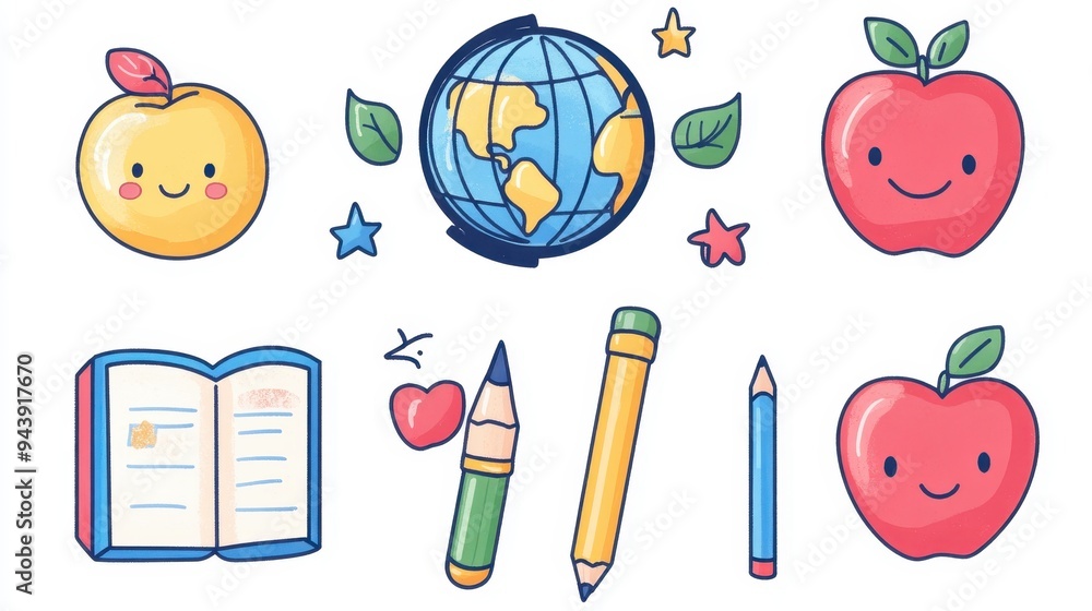 Bright and colorful educational icons highlight playful fruits and a ...
