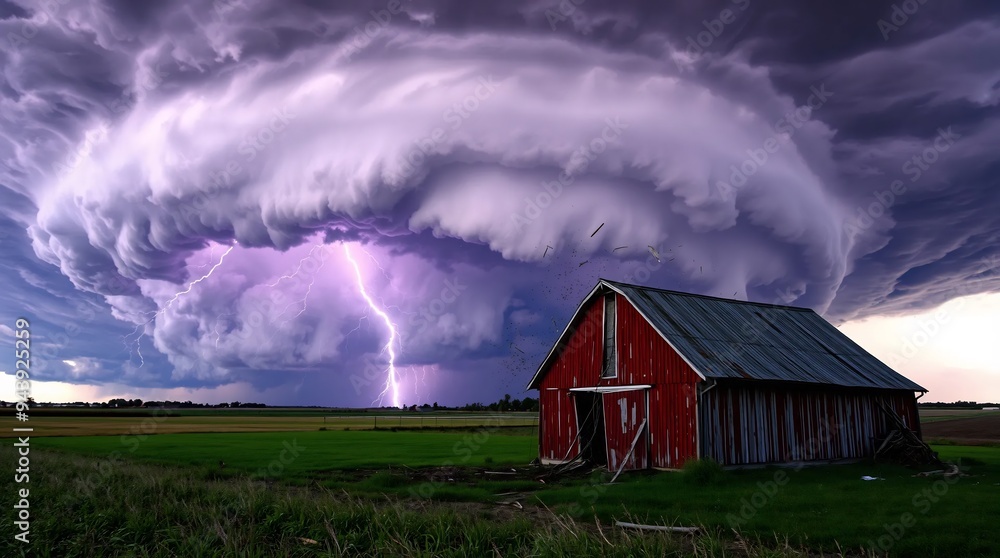 Incredible supercell thunderstorm with a dramatic, swirling sky full of ...