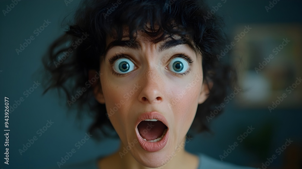 Photograph of a person pretending to be shocked with wide eyes and open ...
