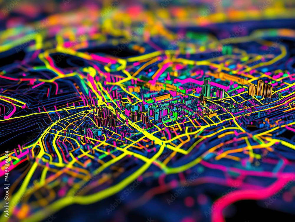 Technical aerial visual, 3D LiDAR GIS aerial map satellite scan model ...