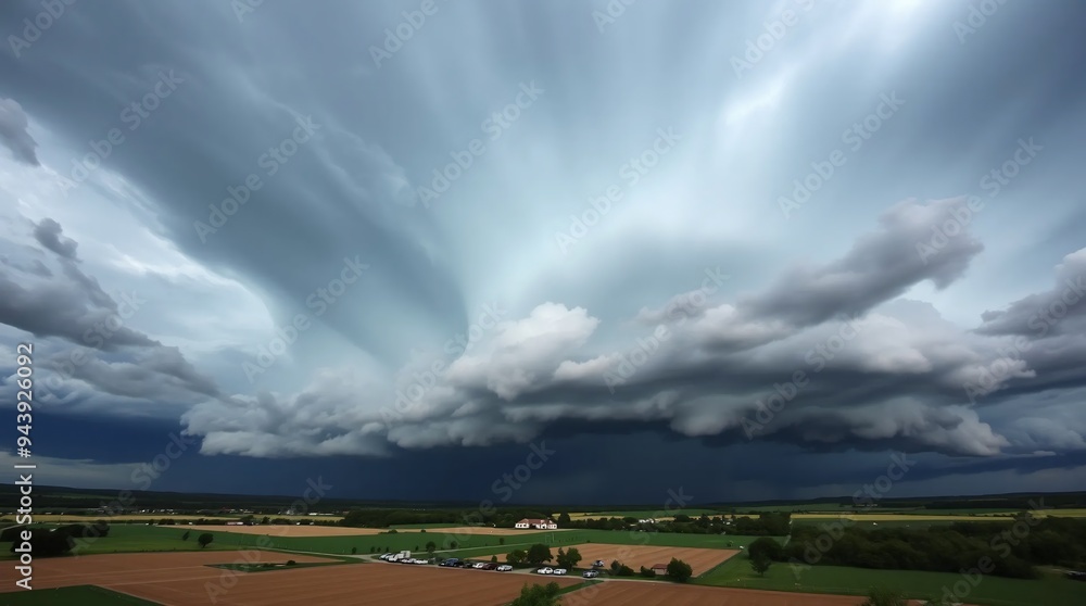 Incredible supercell thunderstorm with a dramatic, swirling sky full of ...