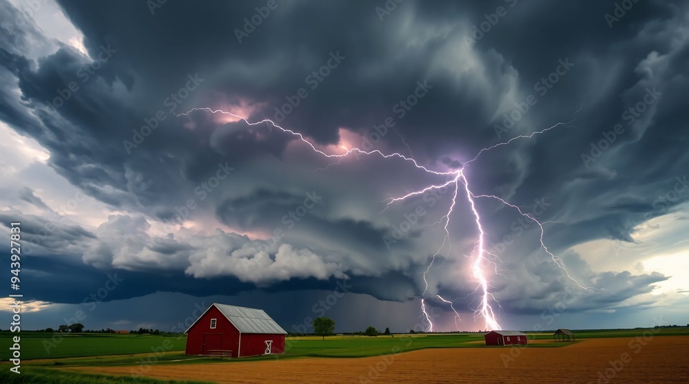 Incredible supercell thunderstorm with a dramatic, swirling sky full of ...