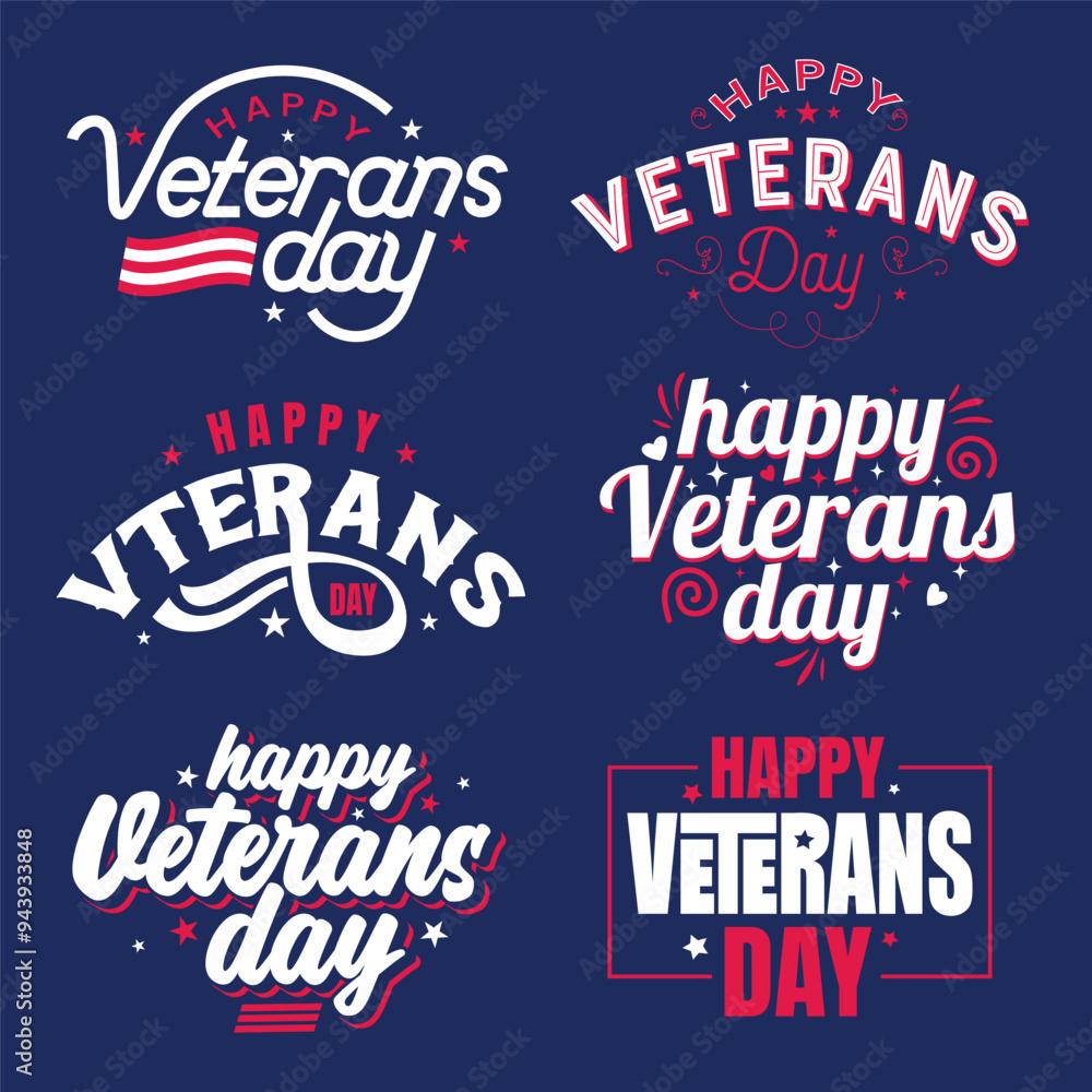 Veterans Day vector typography set. USA veterans Day editable text ...