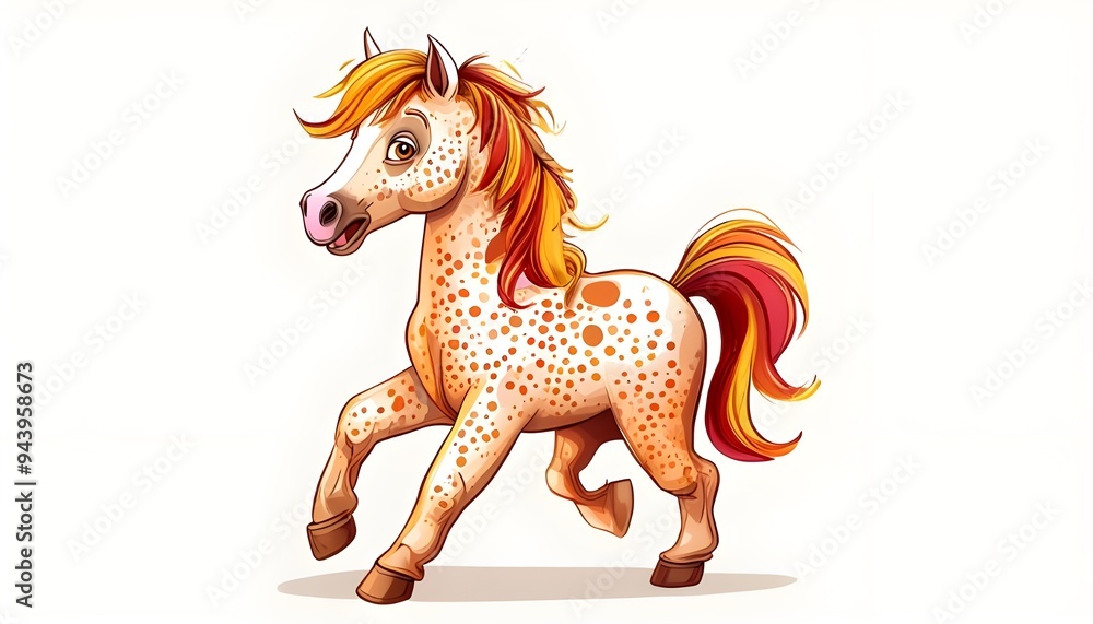 Cartoon illustration of a happy horse in a playful pose, animal, fun ...
