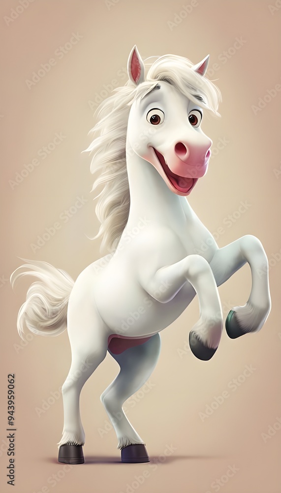 Cartoon illustration of a happy horse in a playful pose, animal, fun ...
