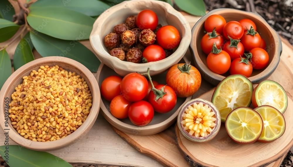 Authentic Bush Tucker Display with Wattleseed, Bush Tomatoes, and ...