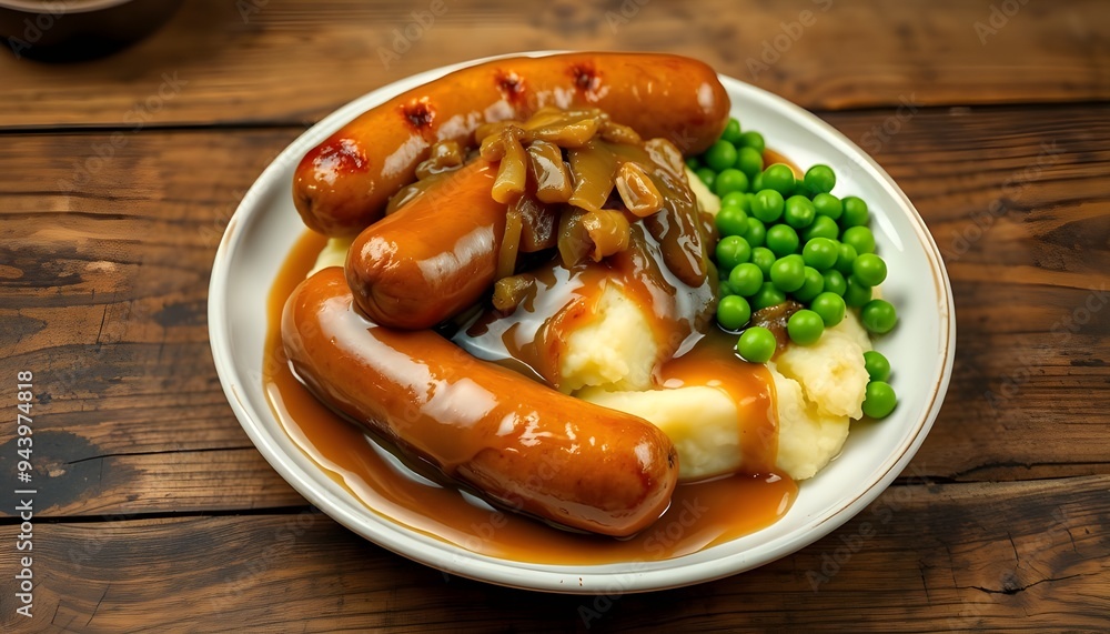 Classic Bangers and Mash with Juicy Sausages, Creamy Mashed Potatoes ...