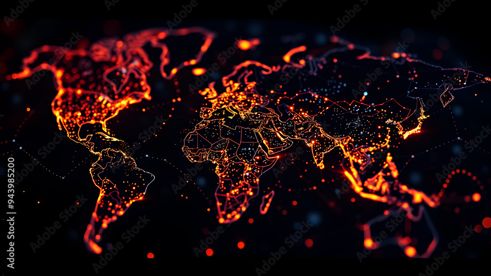 A world map overlaid with data points and heat maps representing global ...