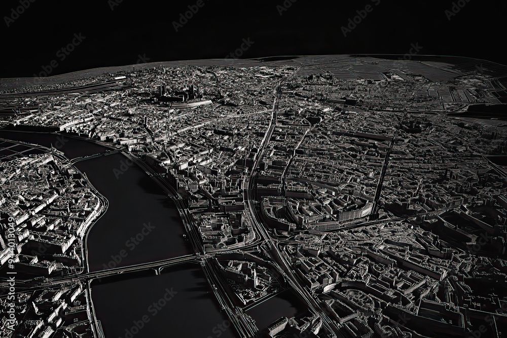 Technical aerial visual, 3D LiDAR GIS aerial map satellite scan model ...