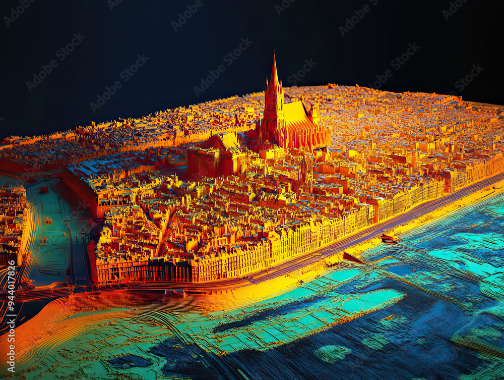 Technical aerial visual, 3D LiDAR GIS aerial map satellite scan model ...