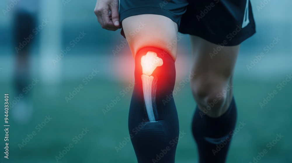 Detailed illustration of a torn ACL in a soccer playerâ€™s knee ...