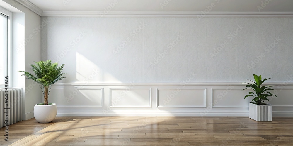 Clean white wall meets crisp baseboard, creating a seamless transition ...