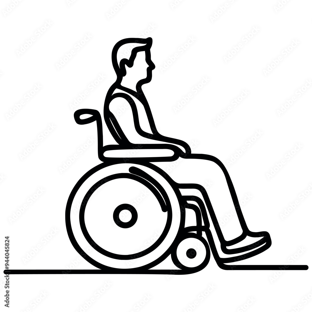 Continuous one line drawing disability people. Disabled man in ...