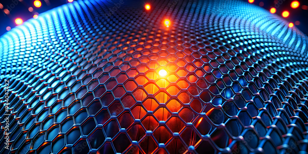 Glowing Hexagonal Network: A vibrant, abstract composition of a hexagonal lattice illuminated ...